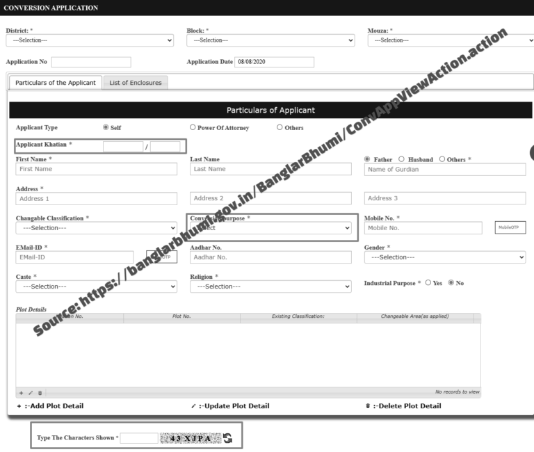 Land Conversion Application Option in banglarbhumi.gov.in