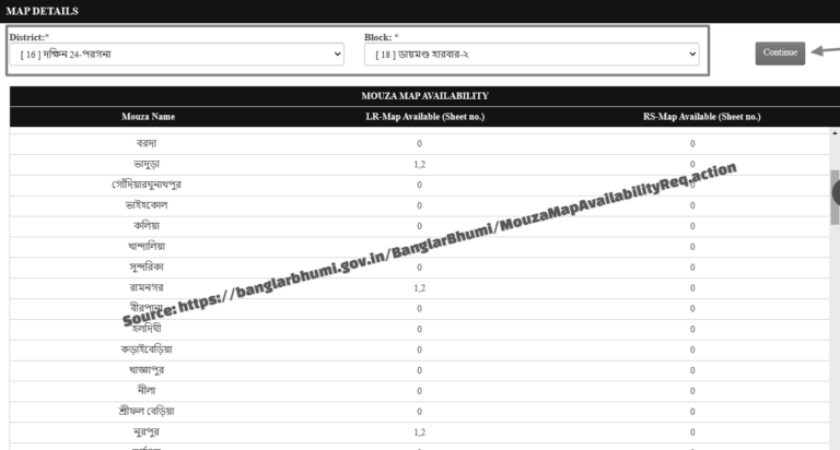 Mouza Map Availability Details in banglarbhumi.gov.in